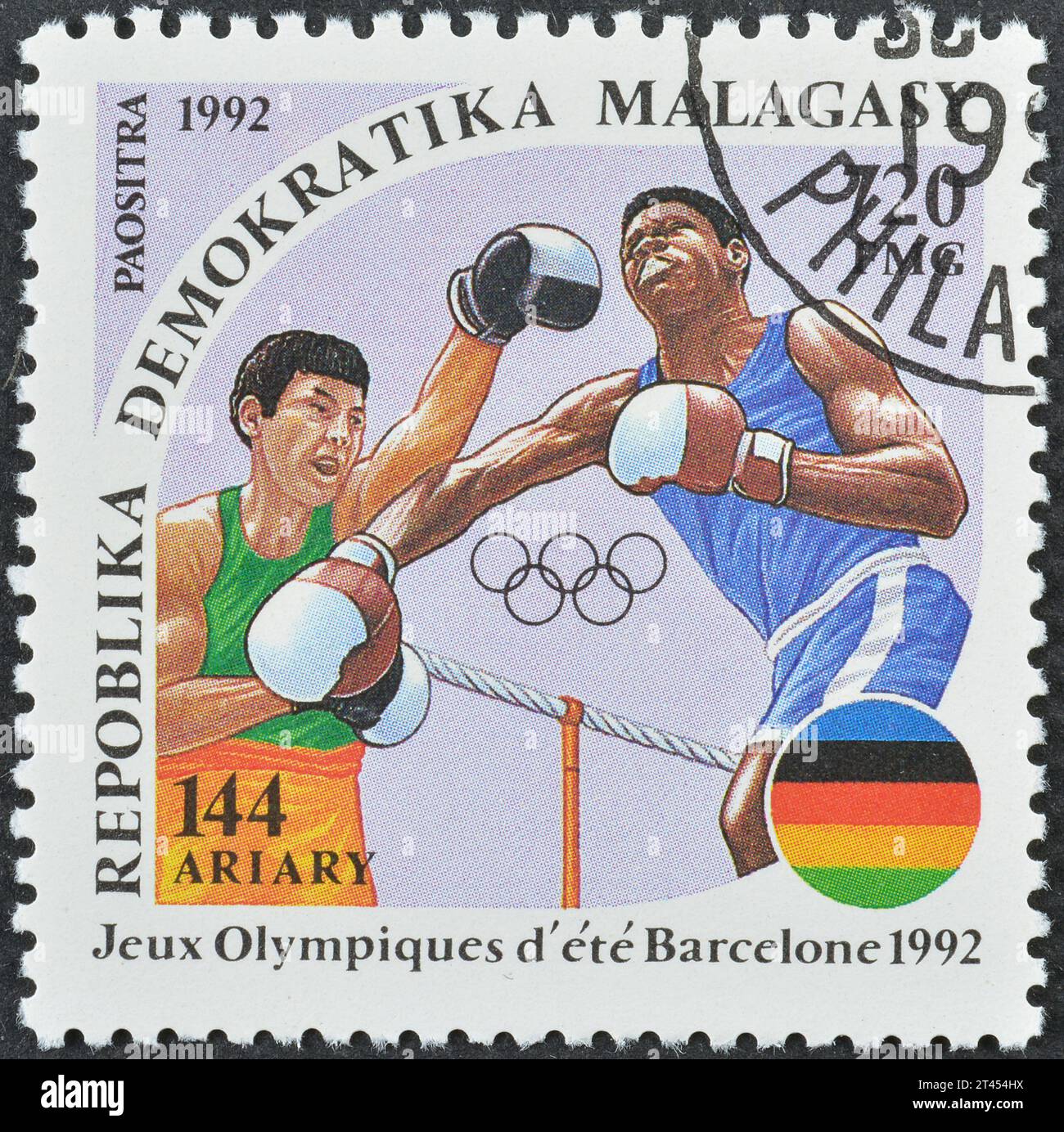 Cancelled postage stamp printed by Mongolia, that shows Boxing, Summer ...