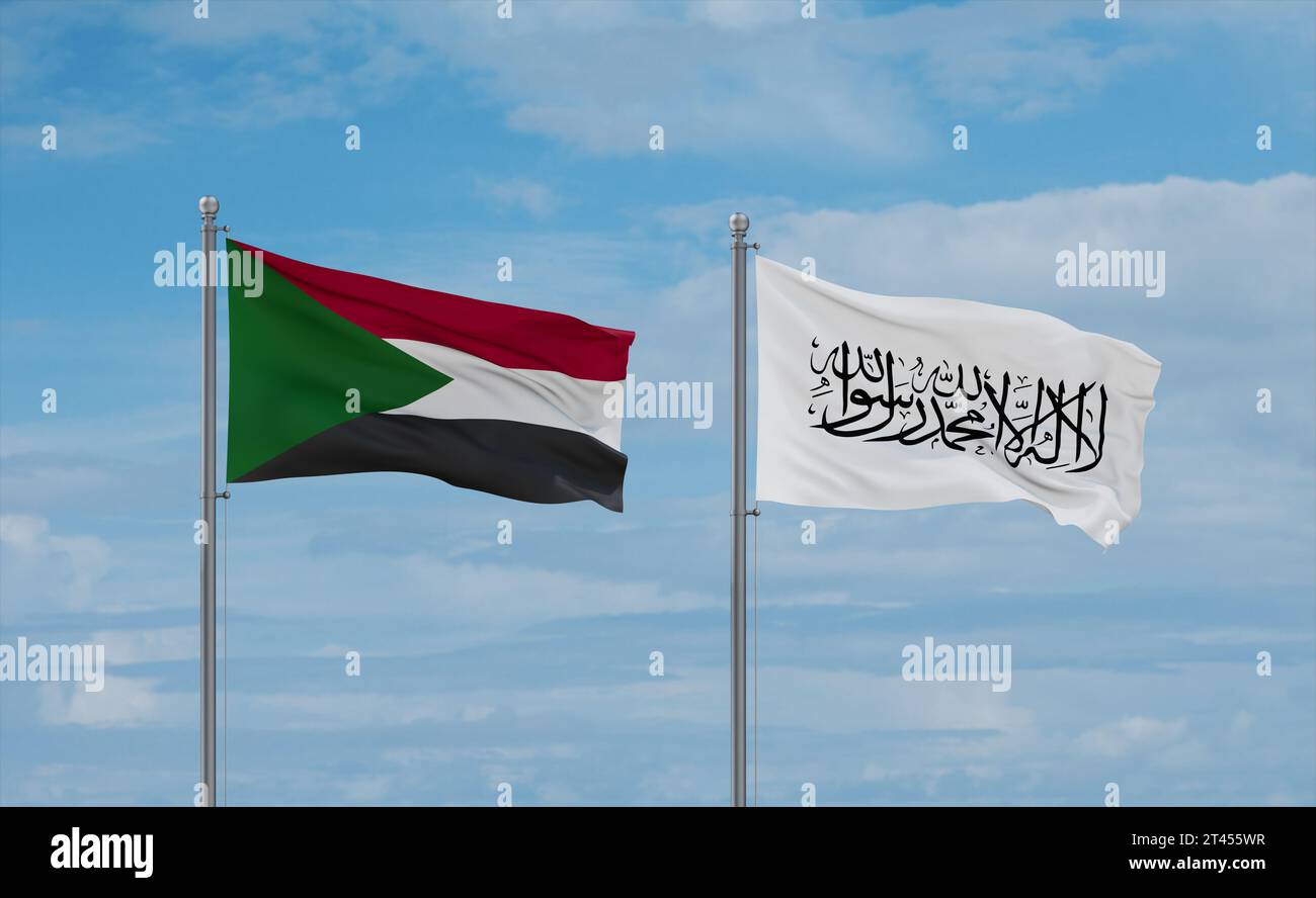 Sudan and Afghanistan flags waving together in the wind on blue cloudy sky Stock Photo - Alamy
