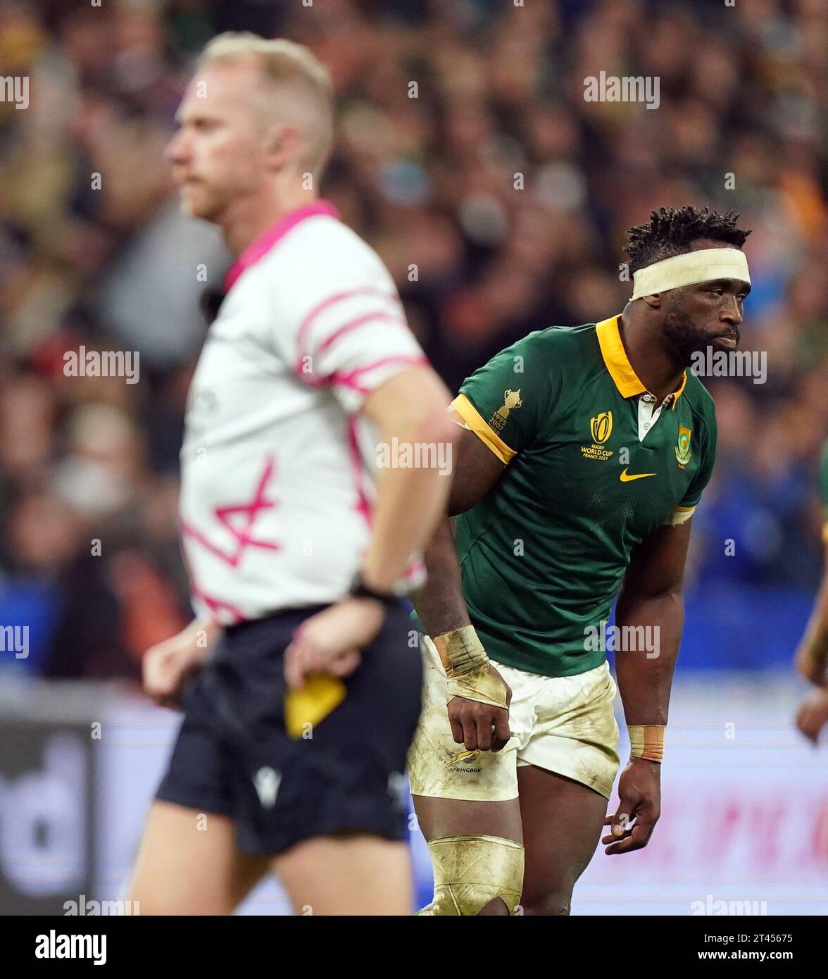 South Africa's Siya Kolisi after being shown a yellow card by Referee ...