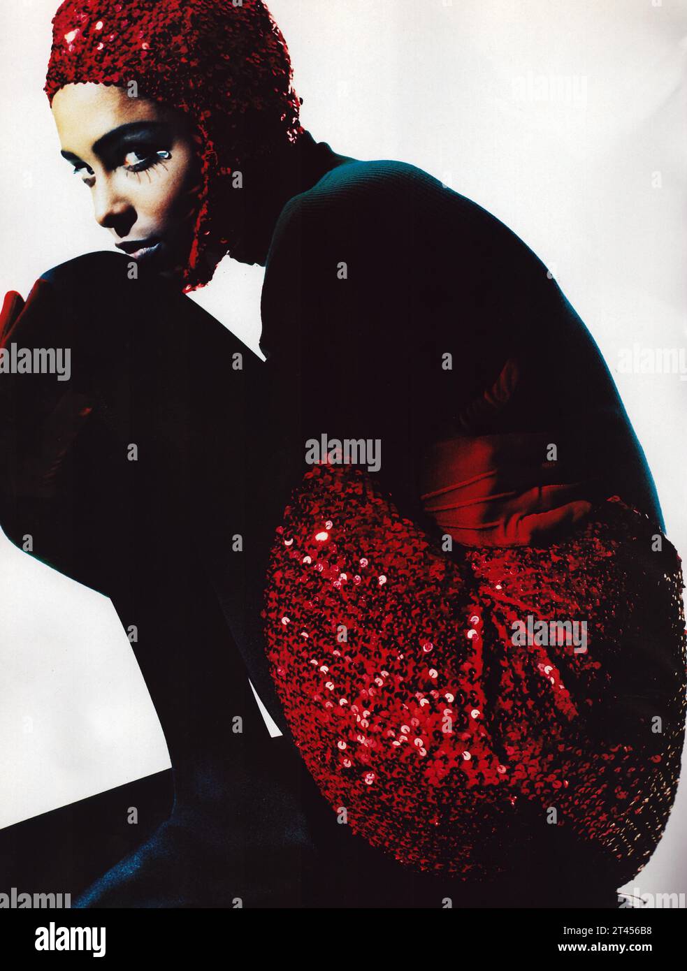 Vintage fashion photography Model wearing red Kenzo dress and black ...