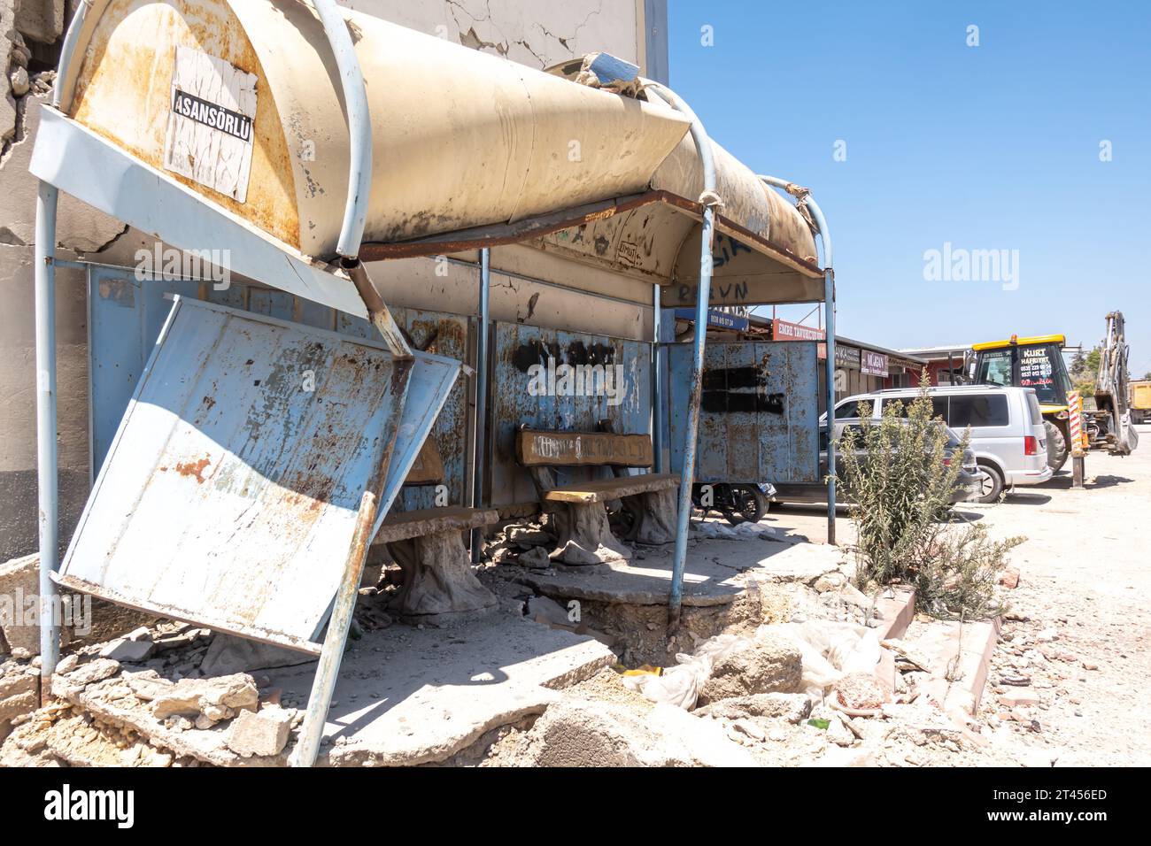 Bus stop damaged by 2023 Turkish earthquake in Antakya Turkey Stock ...