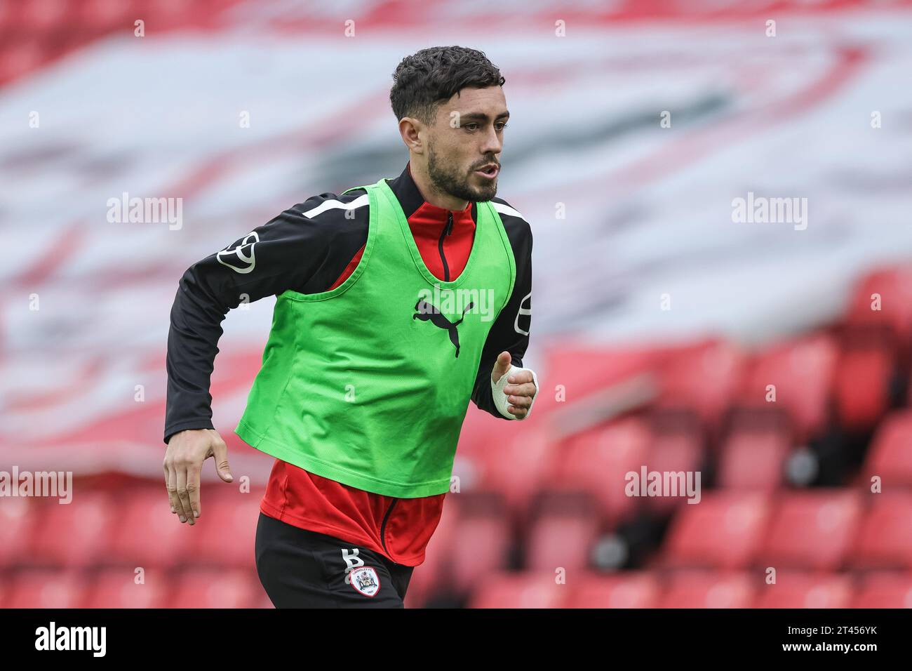 Corey O'Keeffe #22 of Barnsley in the pregame warmup session during the ...