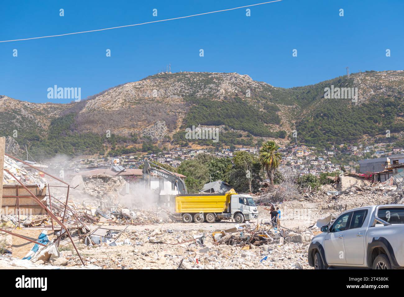 Demolishing works, People in Turkish city Antakya in Hatay province ...