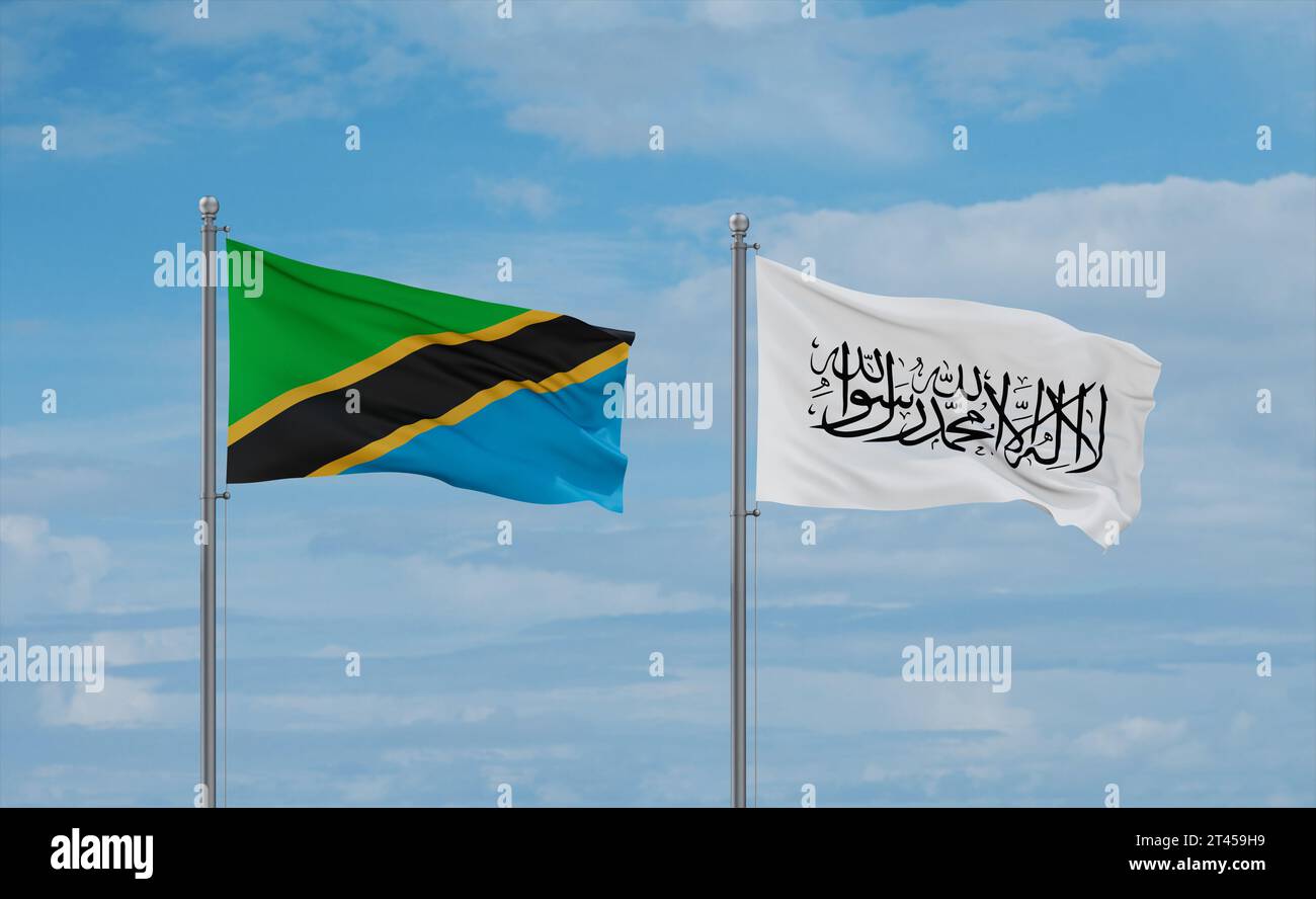 Tanzania and Afghanistan flags waving together in the wind on blue cloudy sky Stock Photo - Alamy