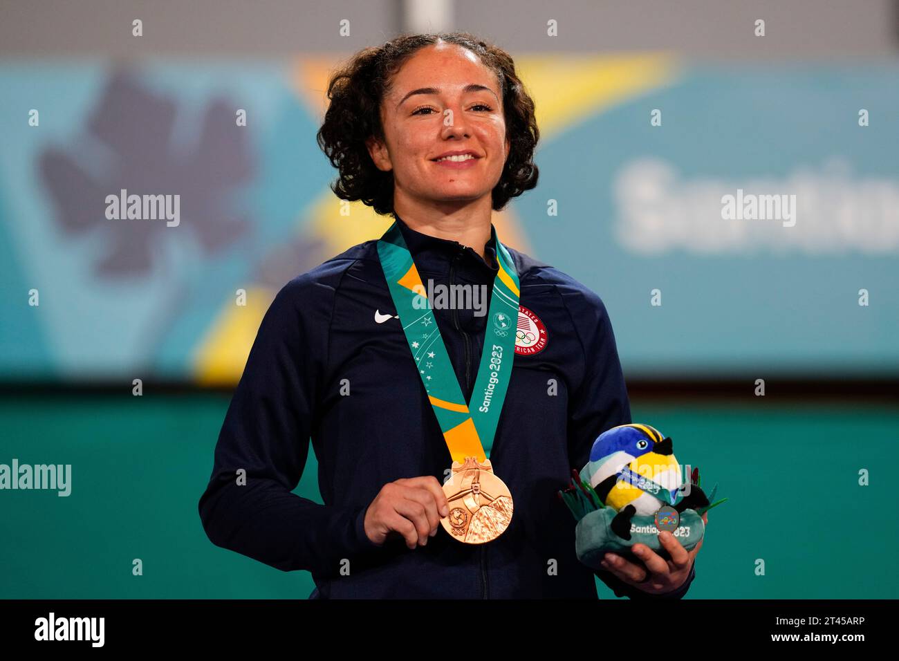 Angelica Delgado of the United States poses with her bronze medal at ...