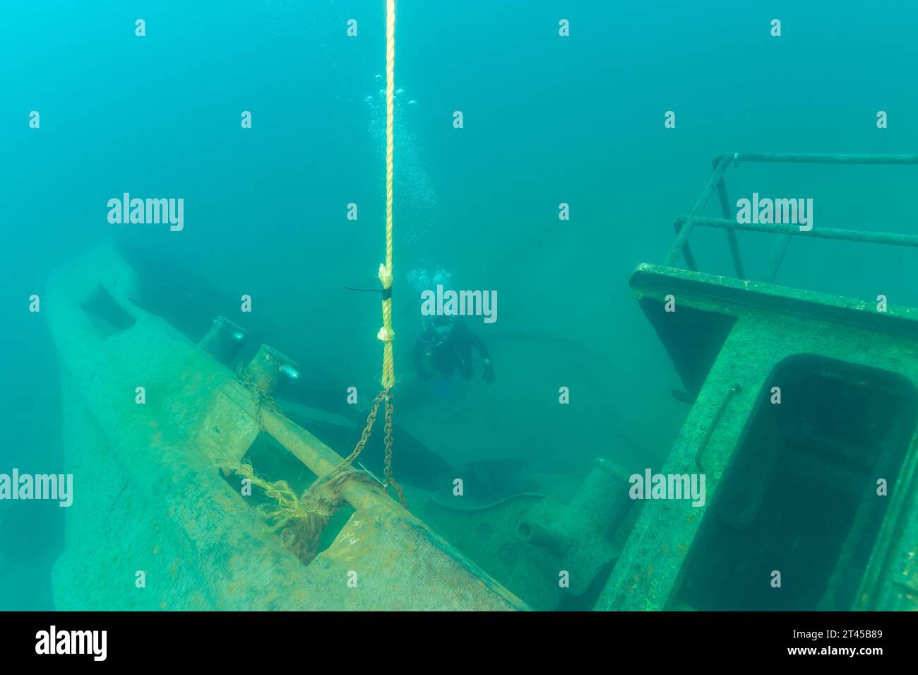 Munising, MI -August 11th, 2023: SCUBA diver exploring shipwreck ...
