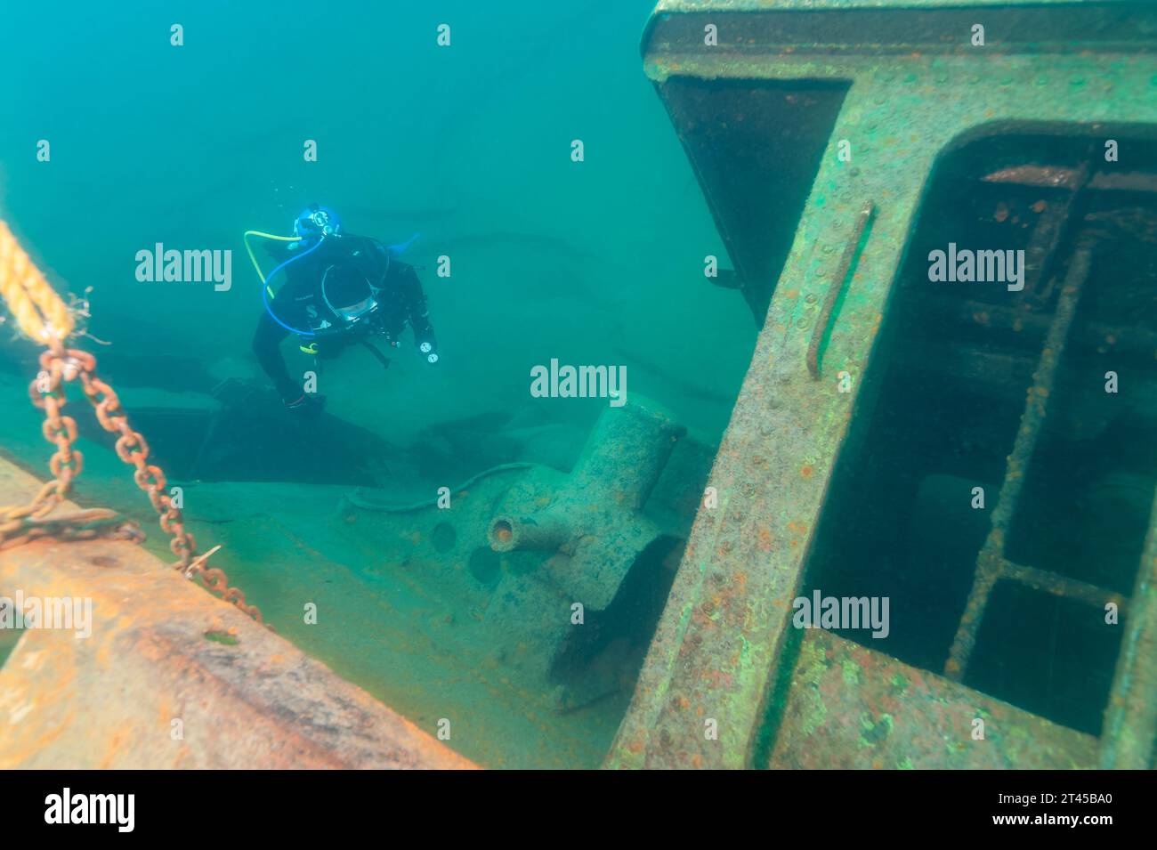 Munising, MI -August 11th, 2023: SCUBA diver exploring shipwreck ...