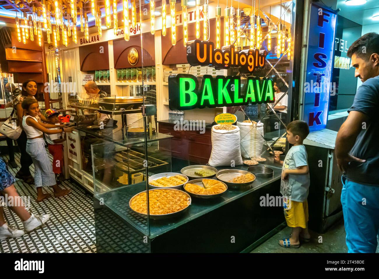 Baklava traditional Turkish sweets shop window in Gaziantep Turkey ...