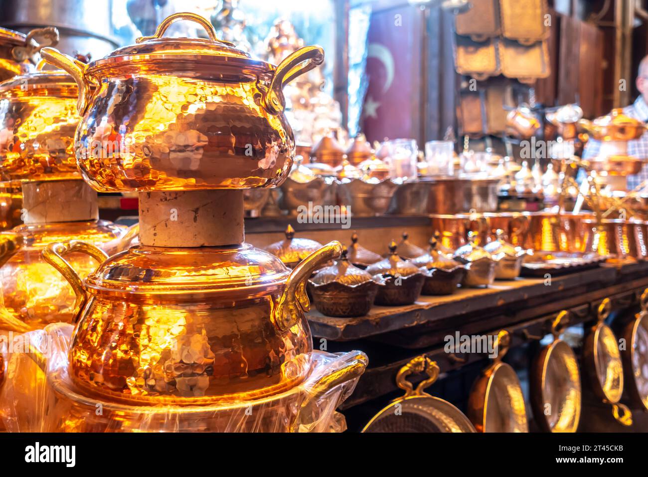 Traditional turkish pots sold in a market in Gaziantep Turkey Stock ...