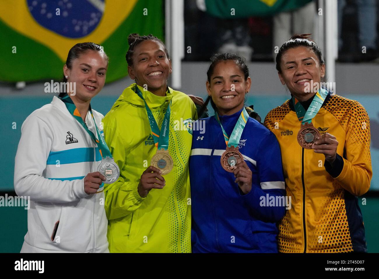 Medal winners from left, Argentina's Brisa Gomez, Brazil's Rafella ...