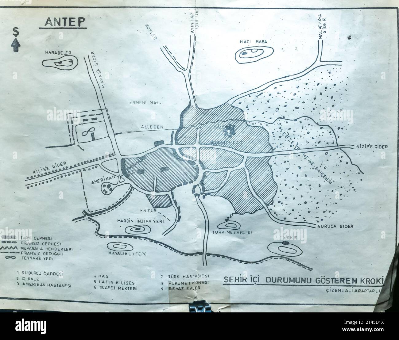Map showing the urban set-up during the French occupation of Antep or ...