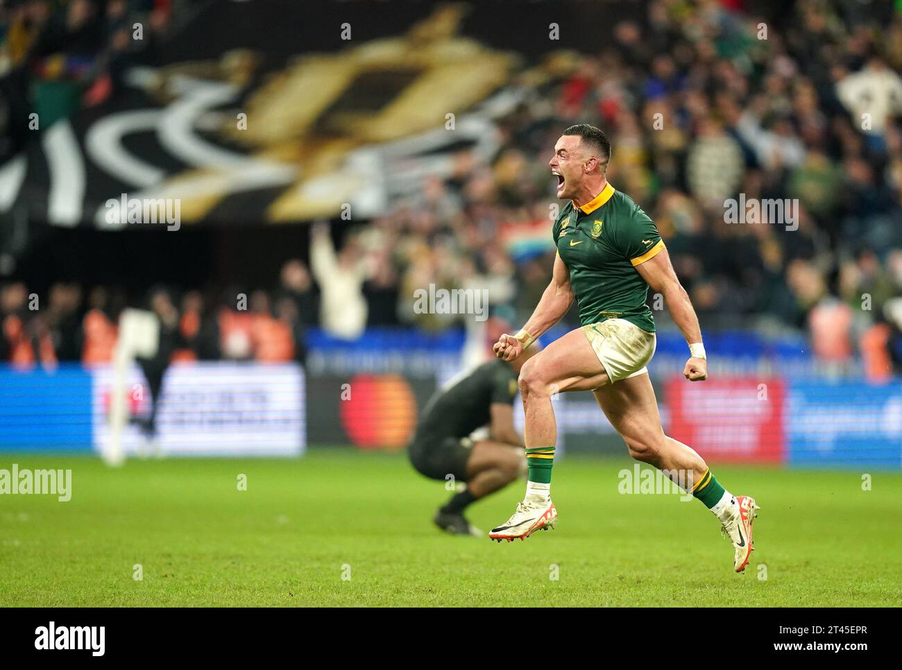 South Africa's Jesse Kriel celebrates after winning the Rugby World Cup ...
