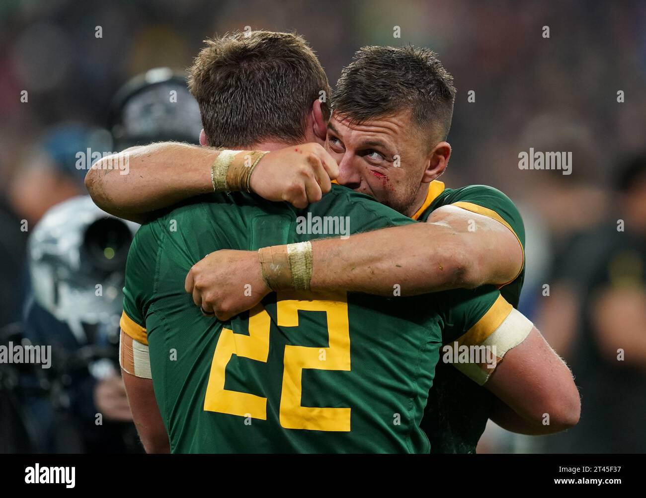 South Africa's Jasper Wiese (left) and Handre Pollard celebrate victory ...