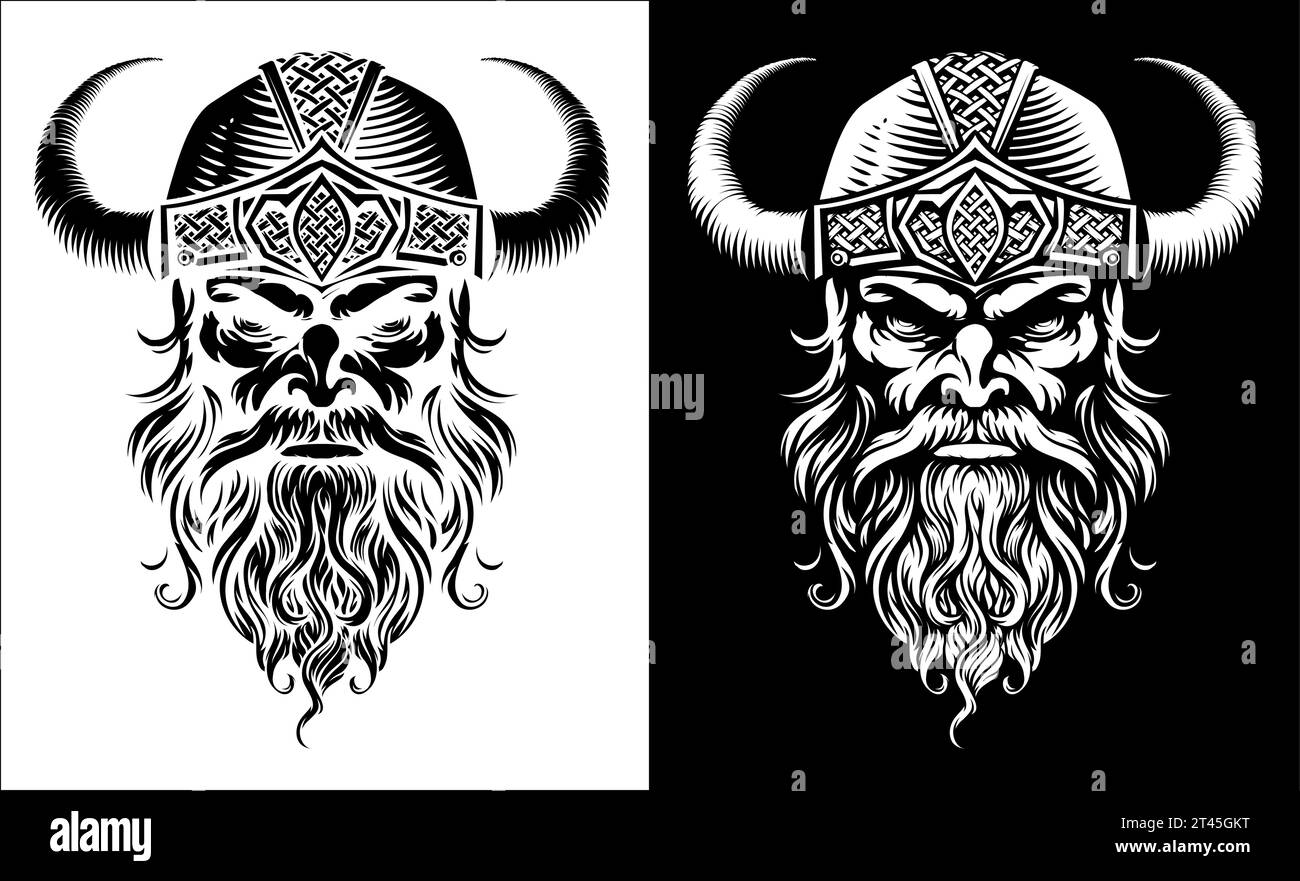 Viking Warrior Man Strong Mascot Face in Helmet Stock Vector Image ...