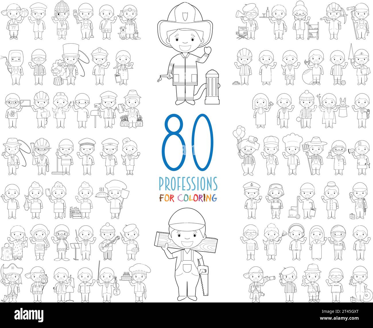 Kids Vector Characters Collection: Set of 80 different professions for ...
