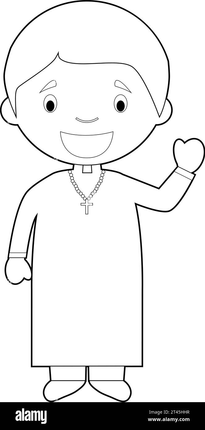 Easy coloring cartoon vector illustration of a priest Stock Vector ...