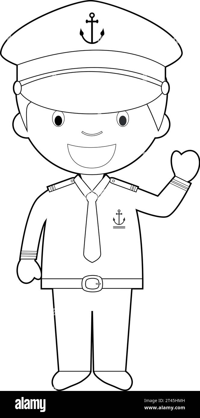 Easy coloring cartoon vector illustration of a sailor Stock Vector ...