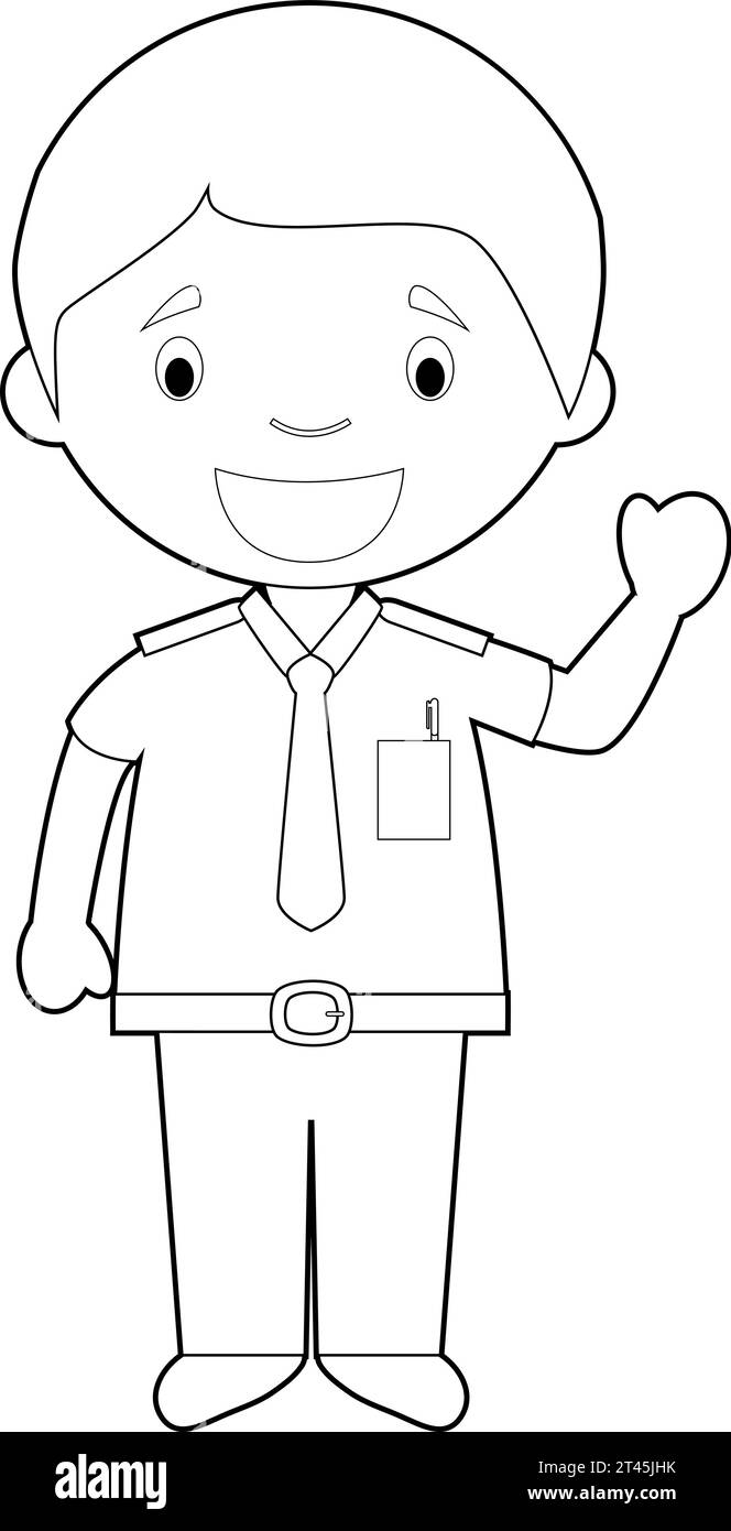 Easy coloring cartoon vector illustration of a bus driver Stock Vector ...