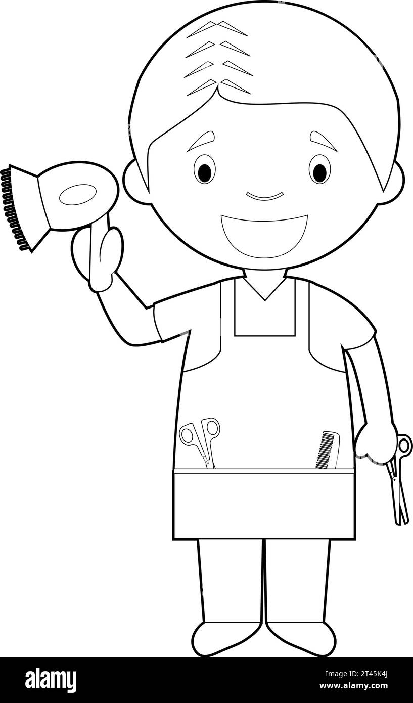 Easy coloring cartoon vector illustration of a hairdresser Stock Vector ...