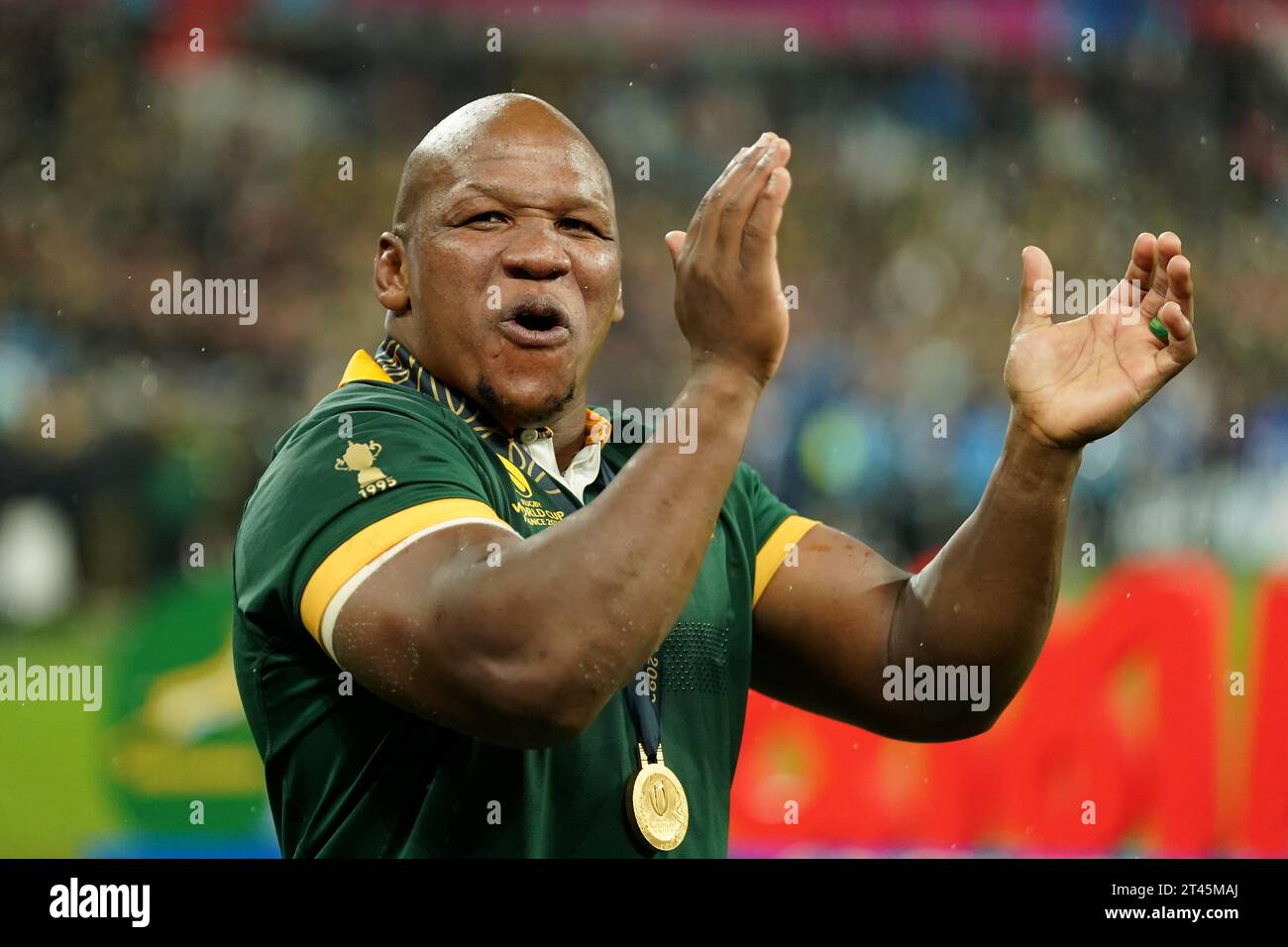 South Africa's Mbongeni Mbonambi celebrates after winning the Rugby ...