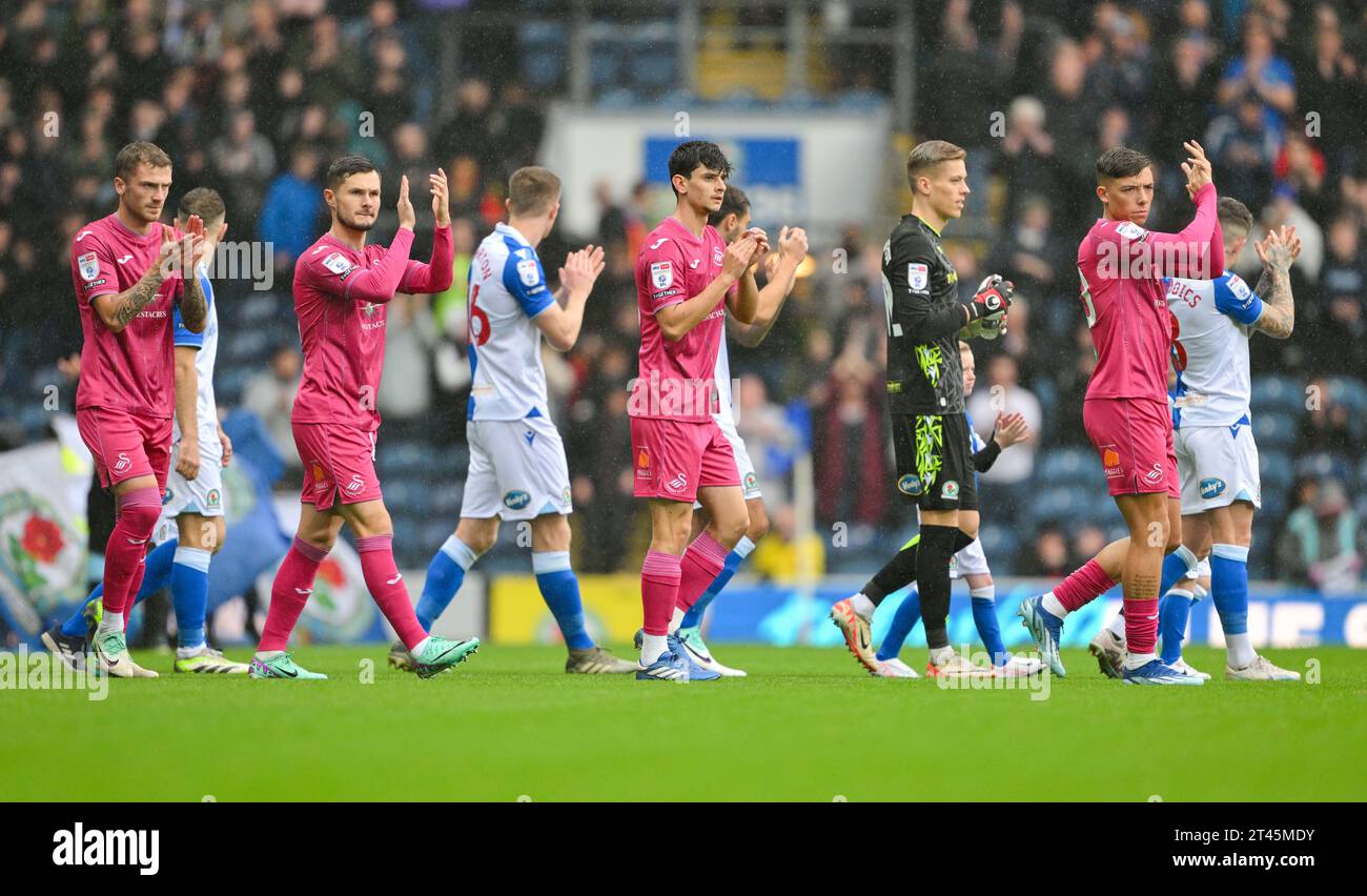 Blackburn, UK. 28th Oct, 2023. The two team walk out ahead of kick off ...