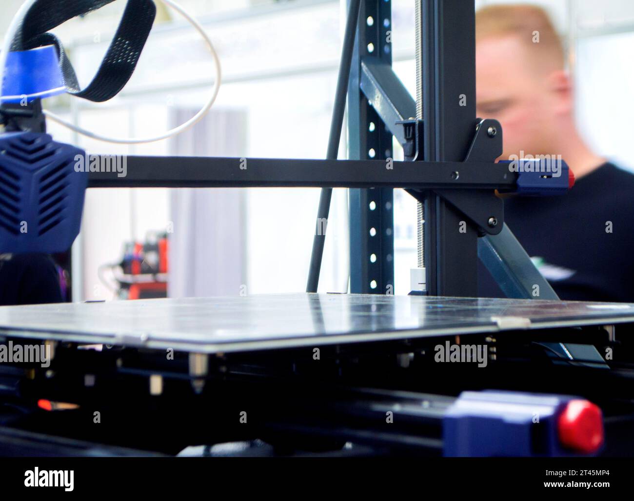 3D printer. Working surface desktop of 3D printer. Empty work surface of non-working 3D printer ...