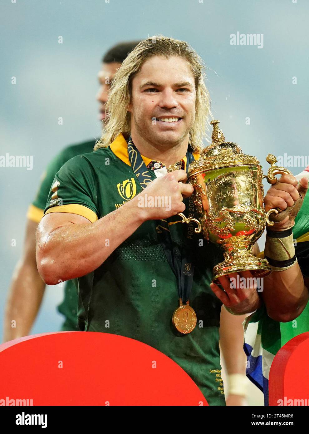 South Africa's Faf de Klerk celebrates with the Webb Ellis Cup after ...