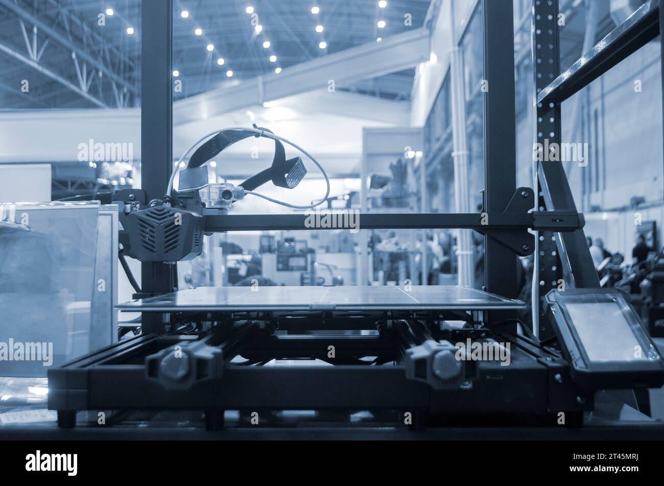 3D printer. Working surface desktop of 3D printer. Empty work surface ...