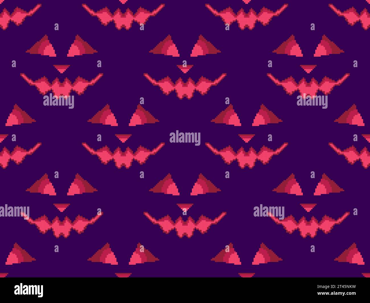 Halloween scary face with glowing eyes in pixel style. Seamless pattern ...