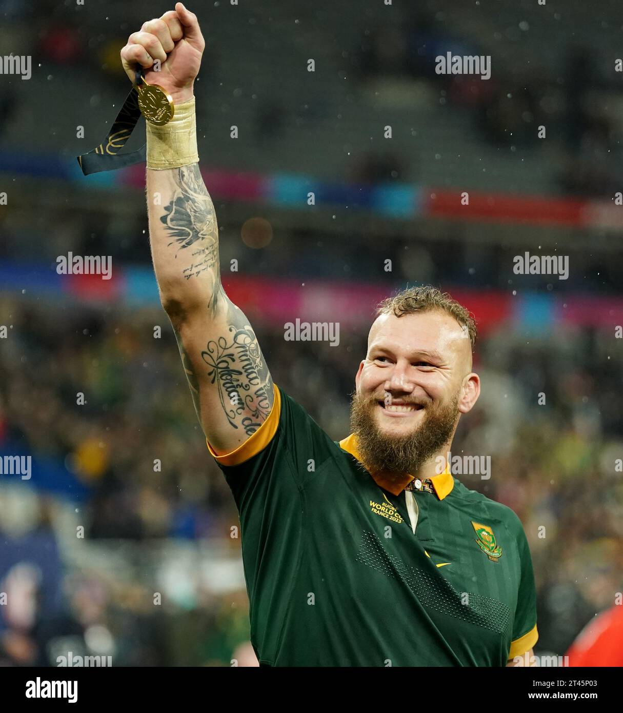 South Africa's RG Snyman celebrates after winning the Rugby World Cup ...