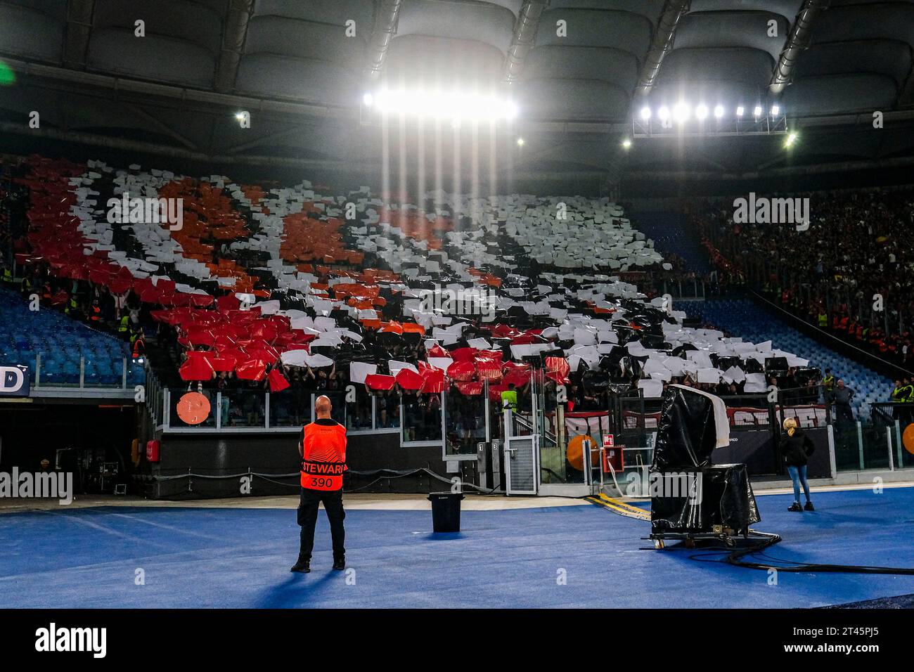 Rome, Italy. 26th Oct, 2023. The choreography of the Slavia Praha fans ...