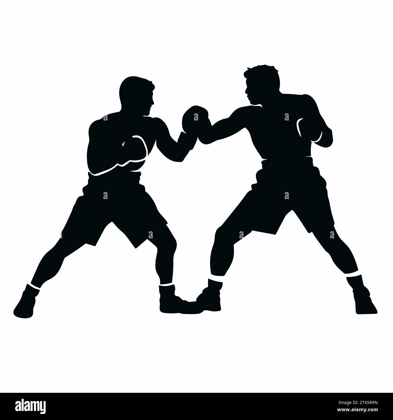 Fighting boxers silhouette. Fighting boxers black icon on white ...