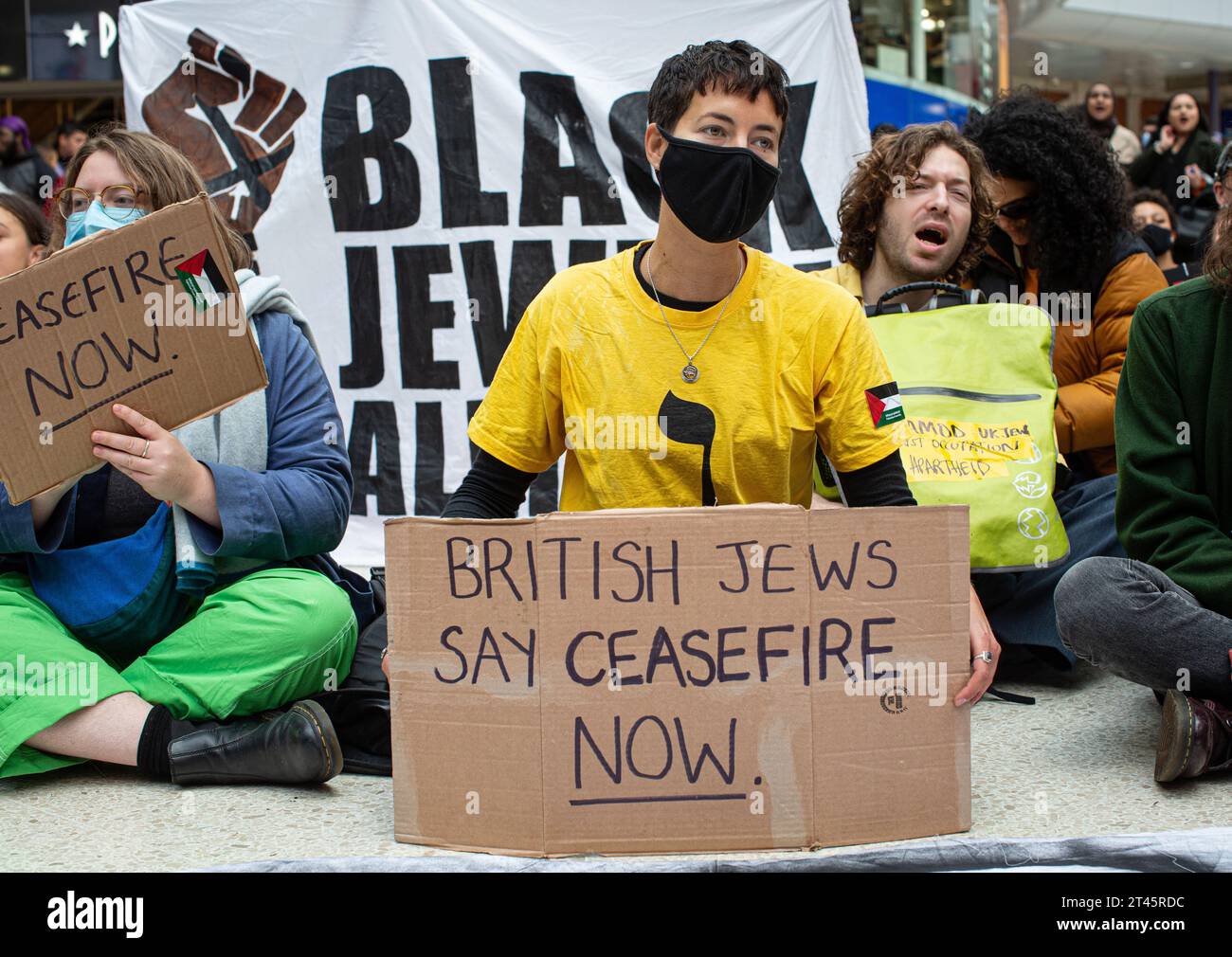 London, UK. 28th Oct, 2023. Pro Palestine demonstrators block the ...