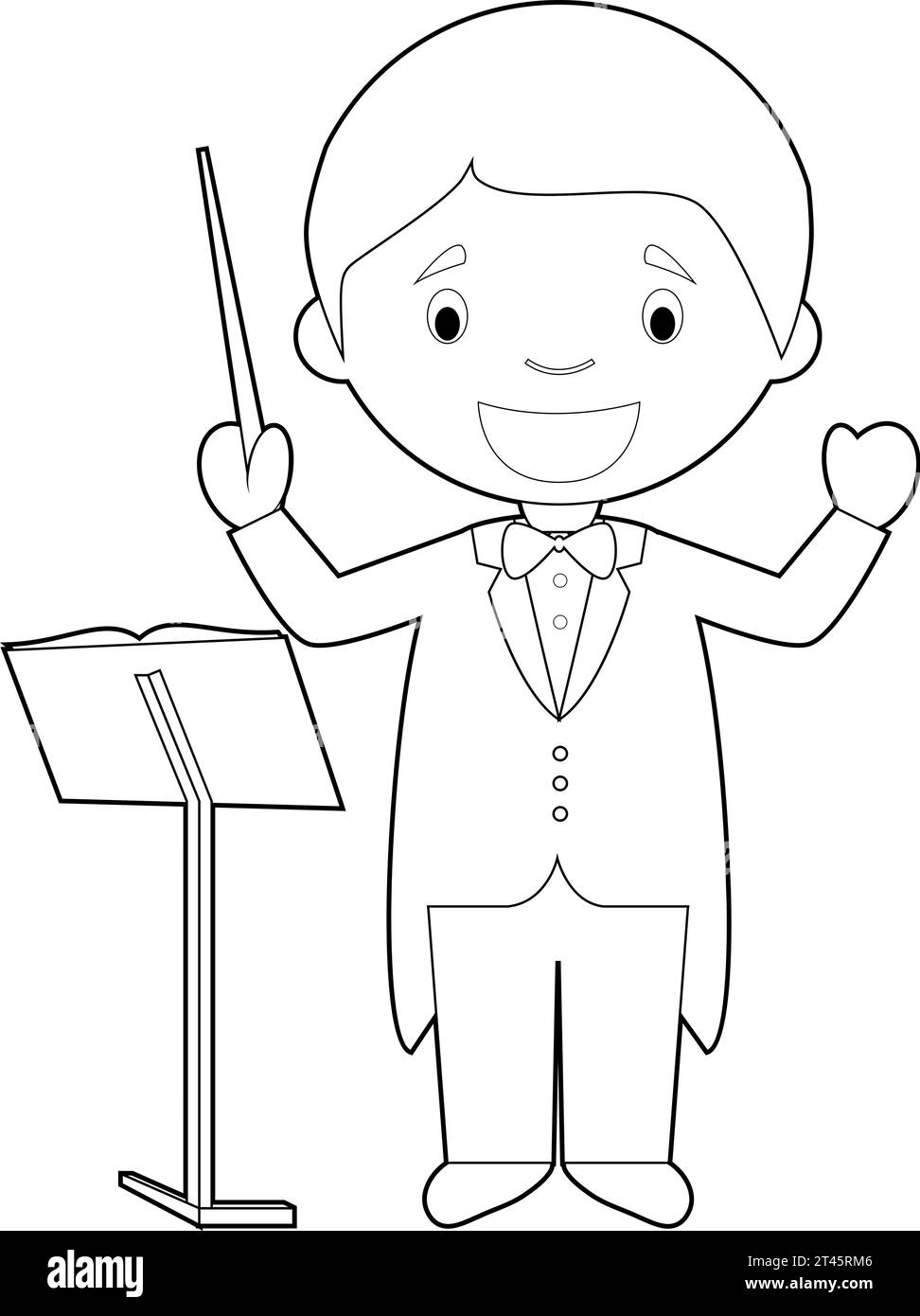 Easy coloring cartoon vector illustration of an orchestra director ...