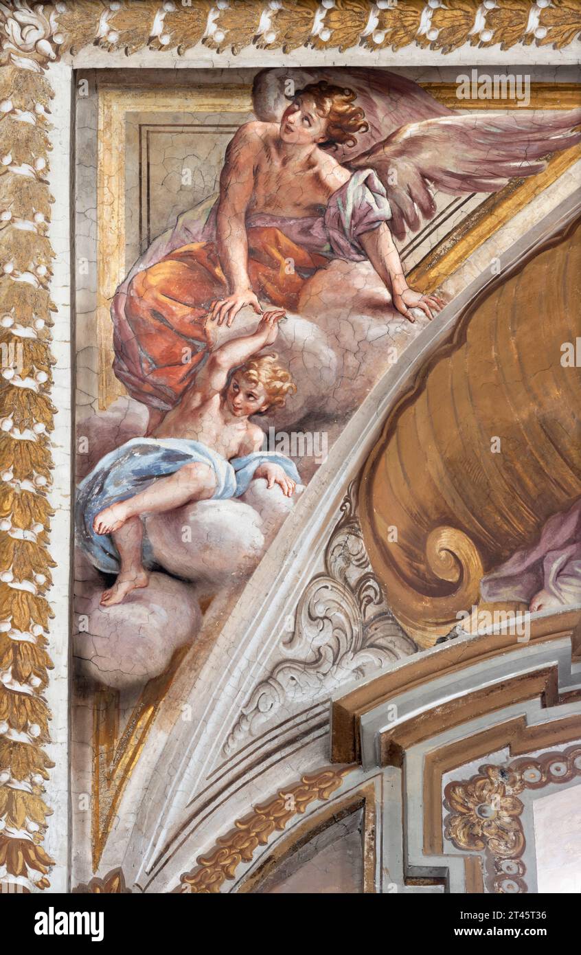 NAPLES, ITALY - APRIL 20, 2023: The fresco of angel in church Basilica ...