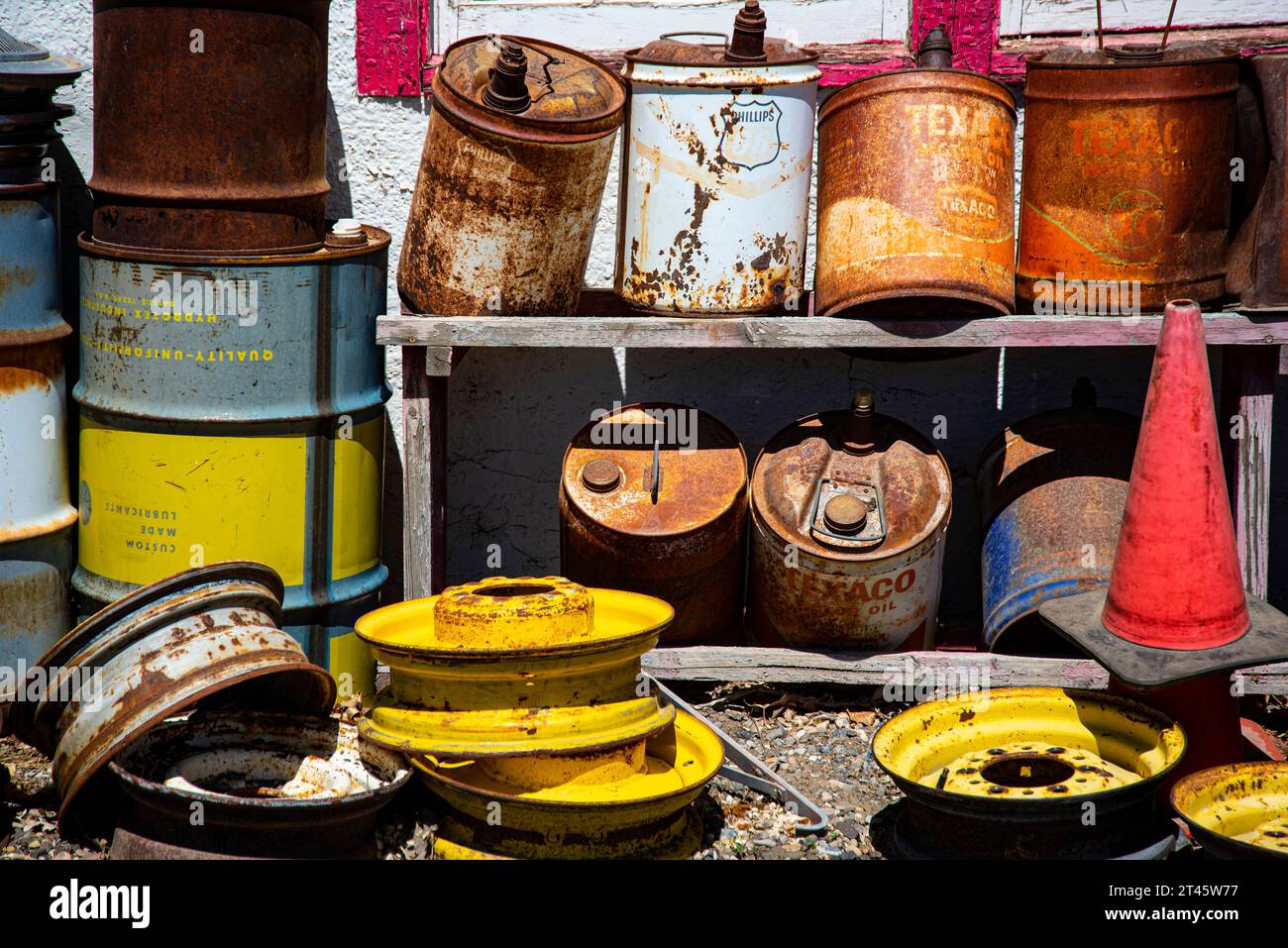 Pile of junk at a Texaco station on Main Street, Filer, Idaho, USA ...