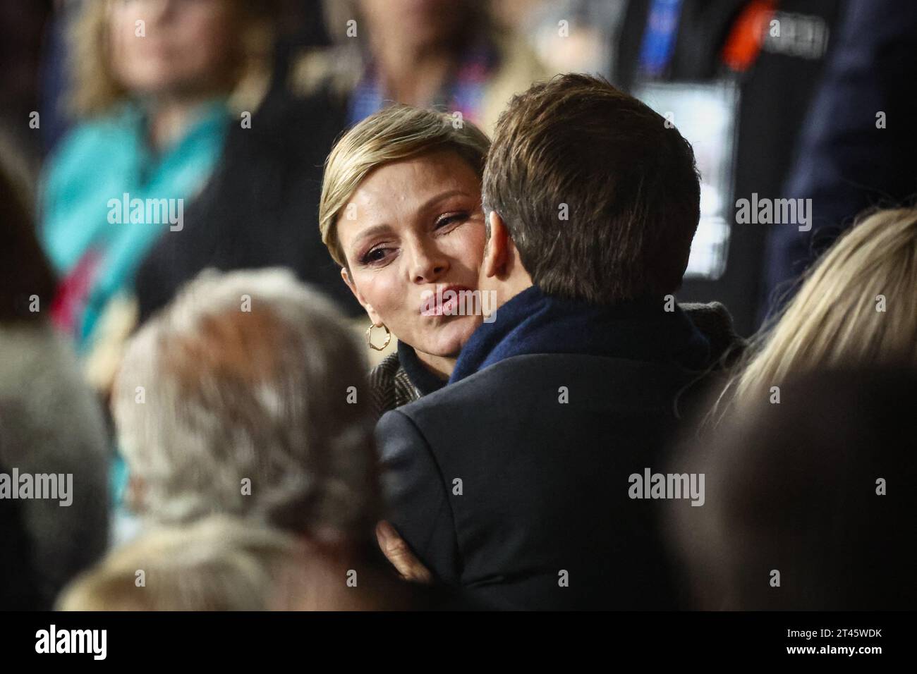 Charlene Wittstock and Emmanuel Macron during the Rugby World Cup Final ...