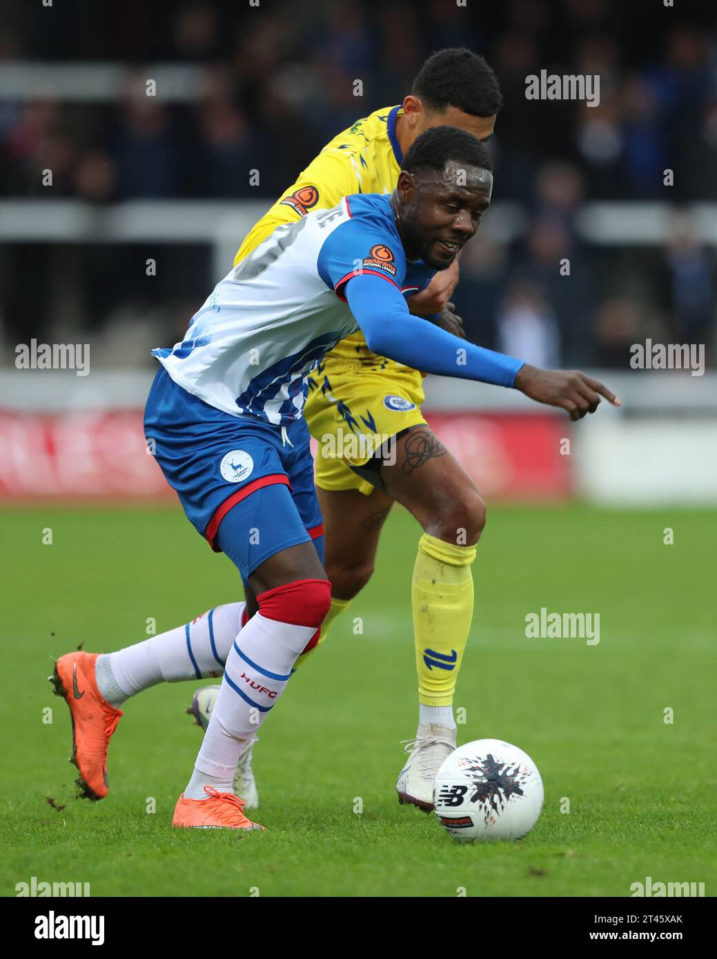 Hartlepool United's Mani Dieseruvwe battles for possession Rochdale's ...