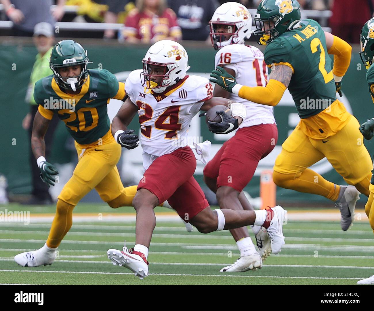 Iowa State running back Malik Verdon, left, runs past Baylor linebacker ...
