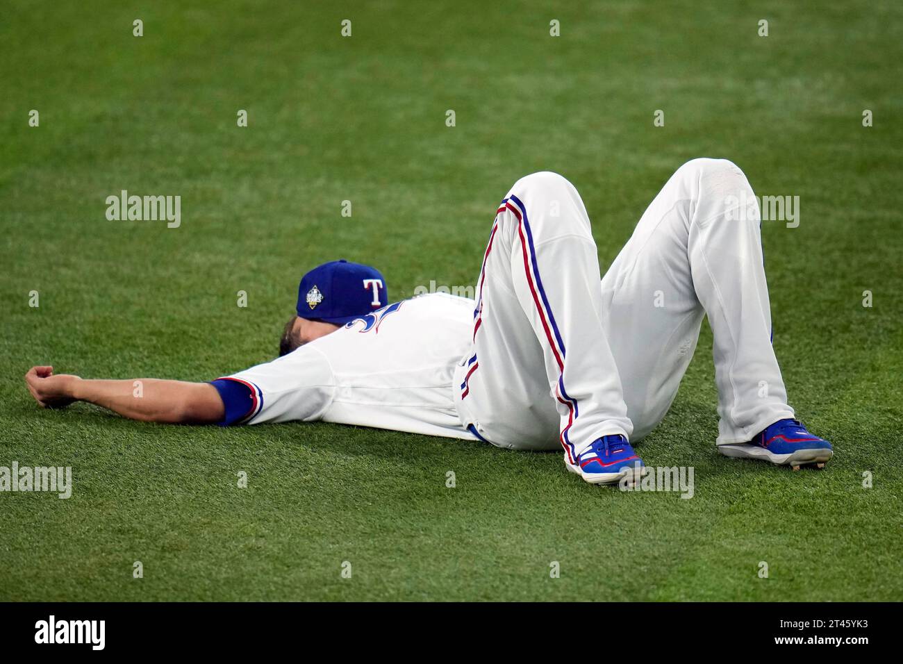Texas Rangers shortstop Corey Seager stretches before Game 2 of the ...