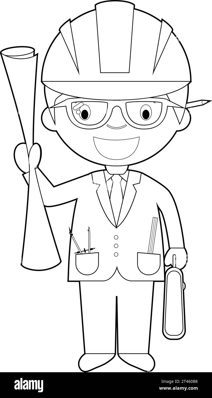 Easy coloring cartoon vector illustration of an architect Stock Vector ...