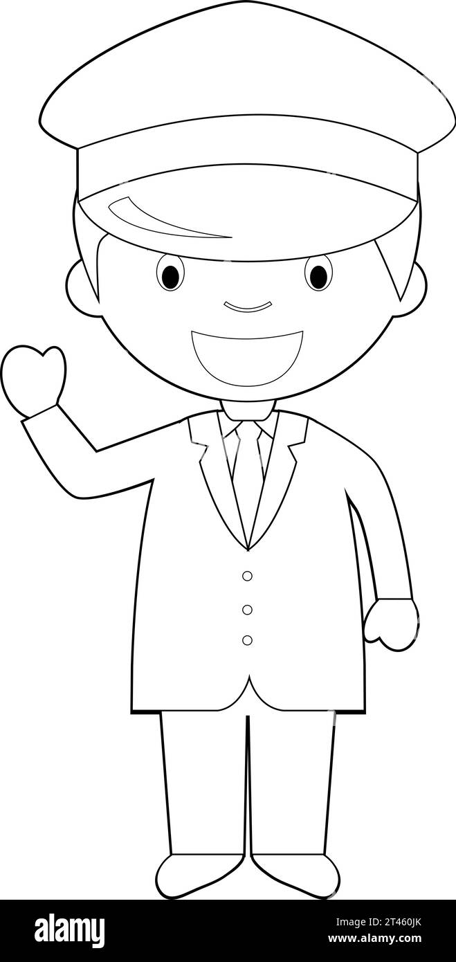 Easy coloring cartoon vector illustration of a chauffeur Stock Vector ...