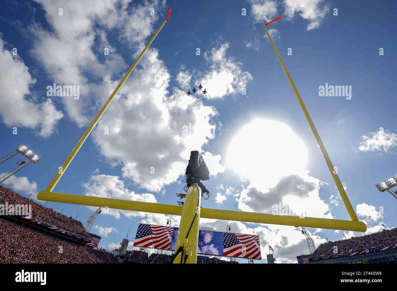 JACKSONVILLE, FL - OCTOBER 28: Four F-16 jets perform a flyover before ...