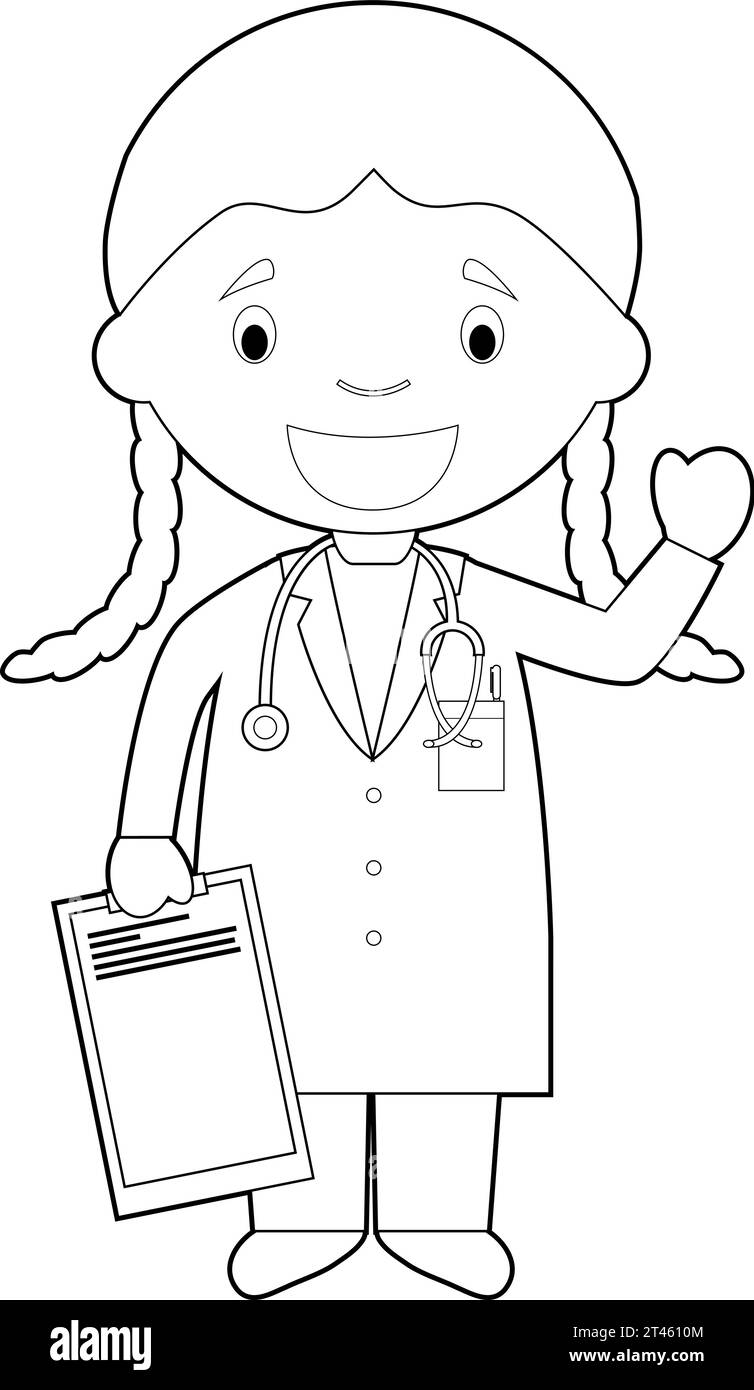 Easy coloring cartoon vector illustration of a female doctor Stock ...