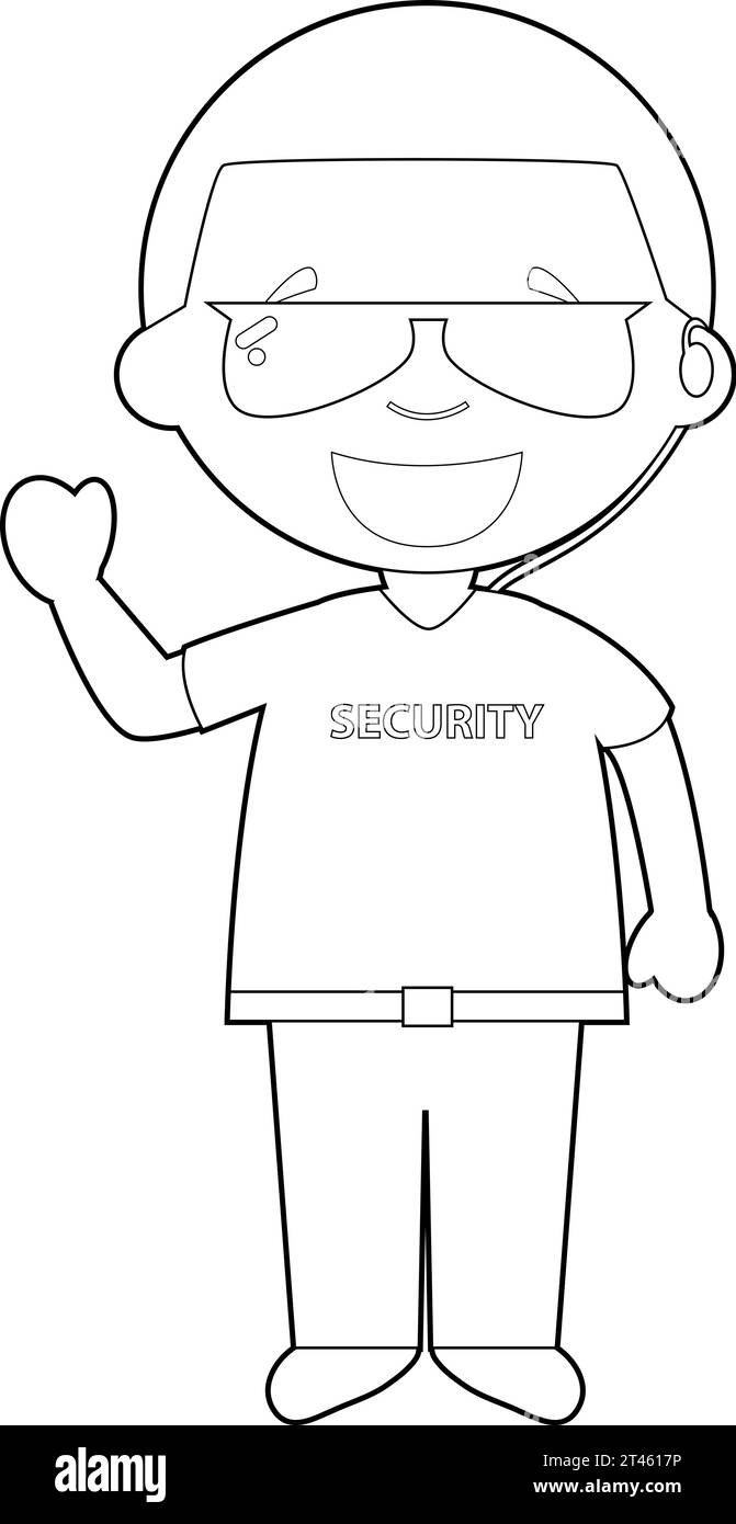 Easy coloring cartoon vector illustration of a security guard Stock ...