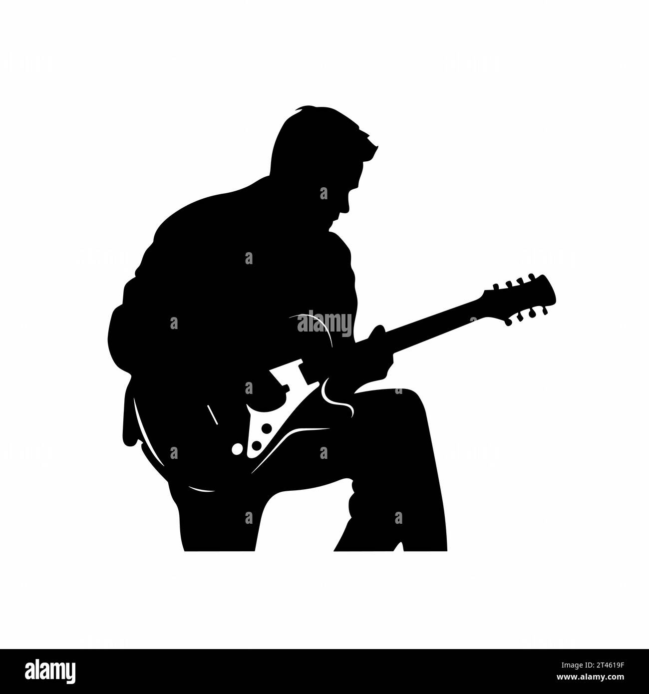 Guitarist silhouette. Guitarist black icon on white background Stock ...