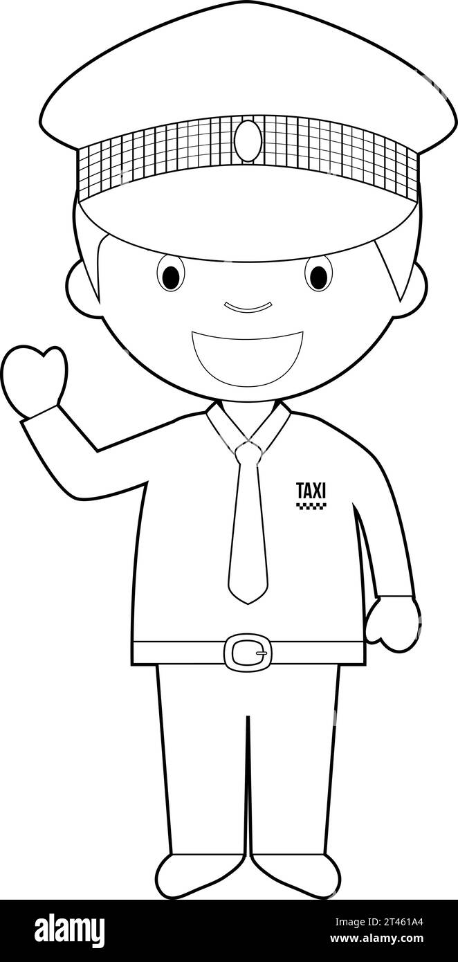 Easy coloring cartoon vector illustration of a taxi driver Stock Vector ...