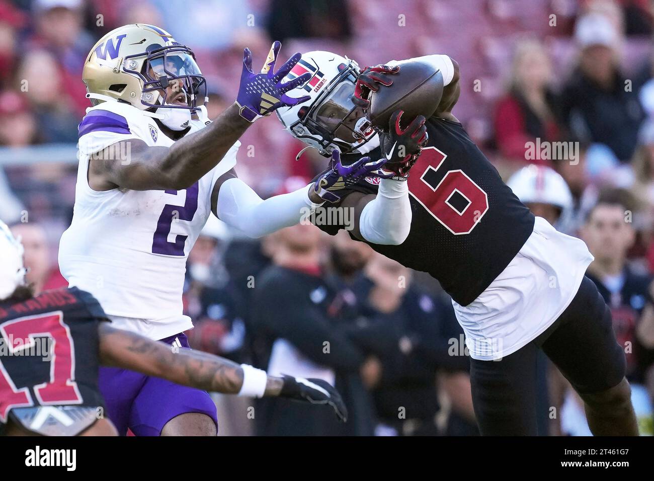 Stanford cornerback Collin Wright (6) intercepts a pass in front of ...