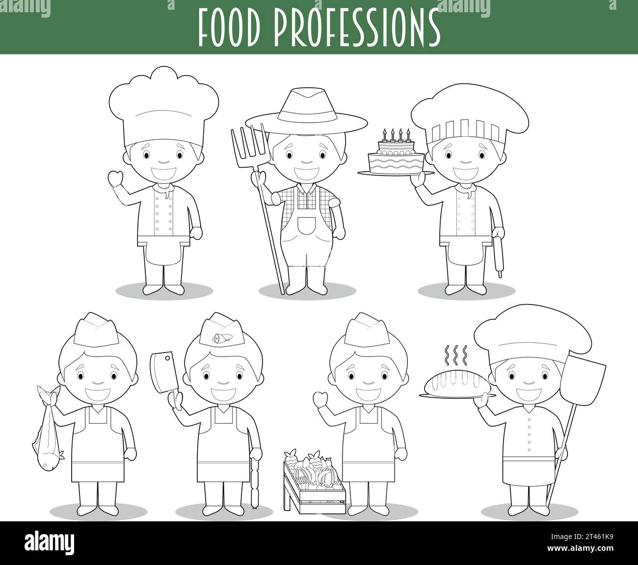 Vector Set of Food Industry Professions for coloring in cartoon style ...