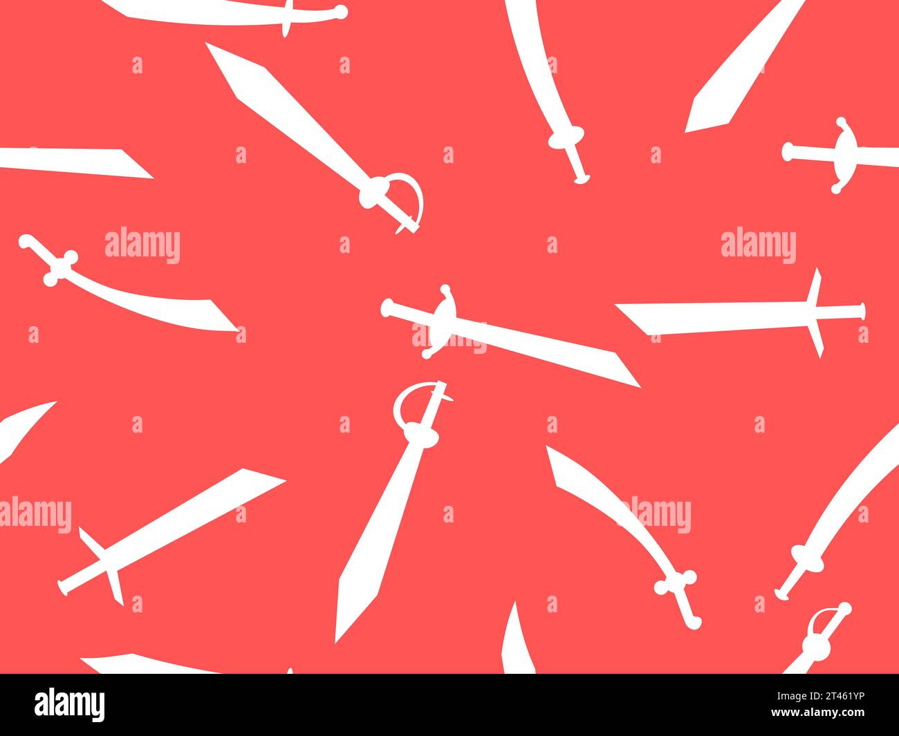 Seamless pattern with white silhouettes of swords. Curved and straight ... Seamless pattern with white silhouettes of swords. Curved and straight ...